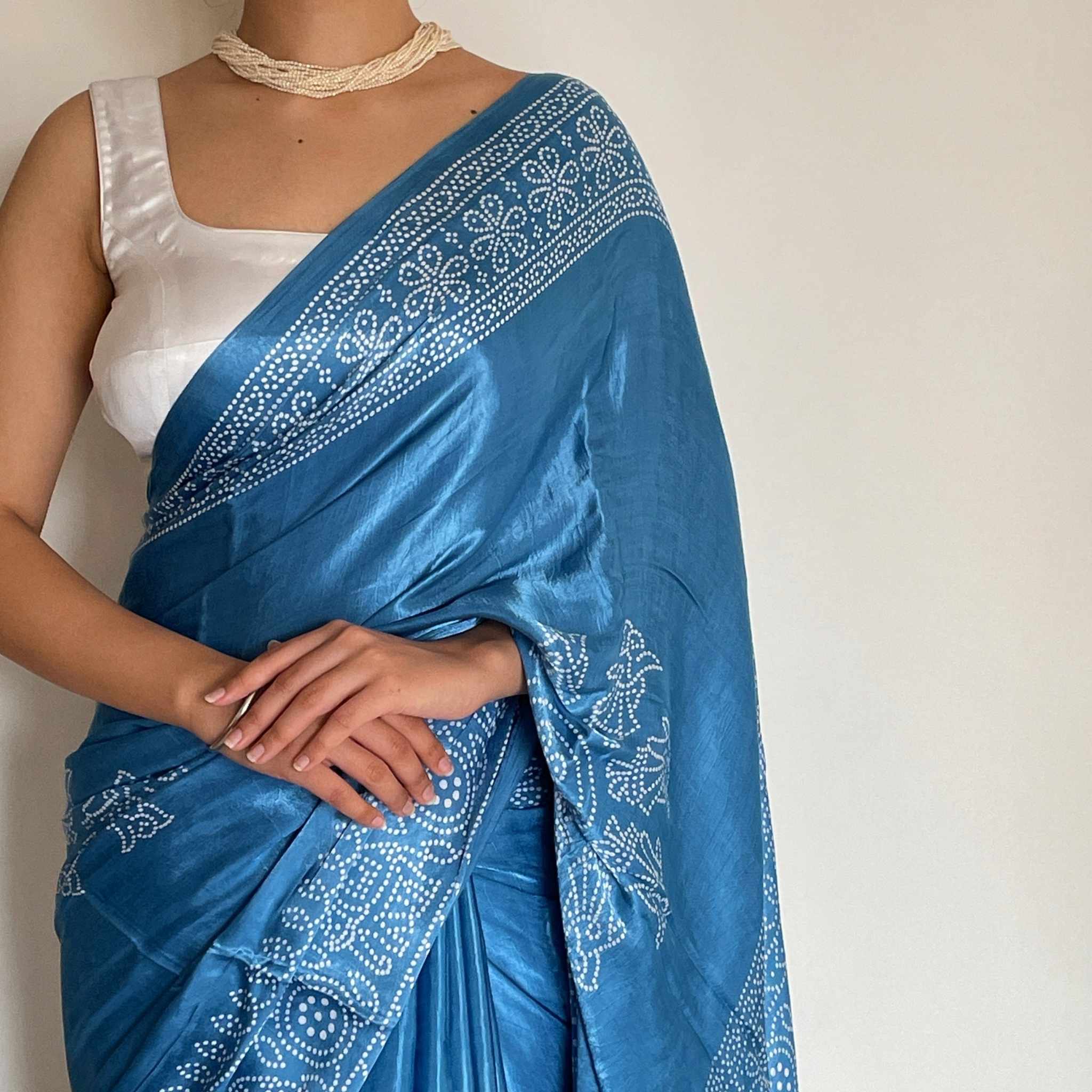 Neelam- Blue Modal Saree with Bandhani & Zari | Shobhangini