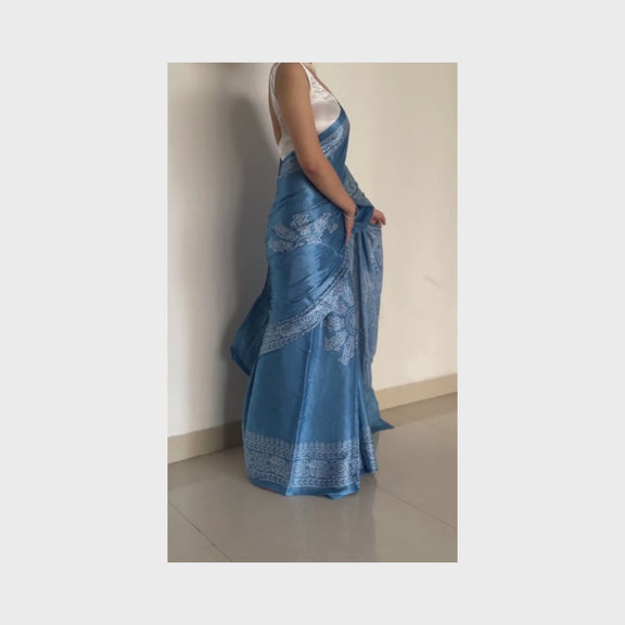 Neelam- Blue Modal Saree with Bandhani & Zari | Shobhangini